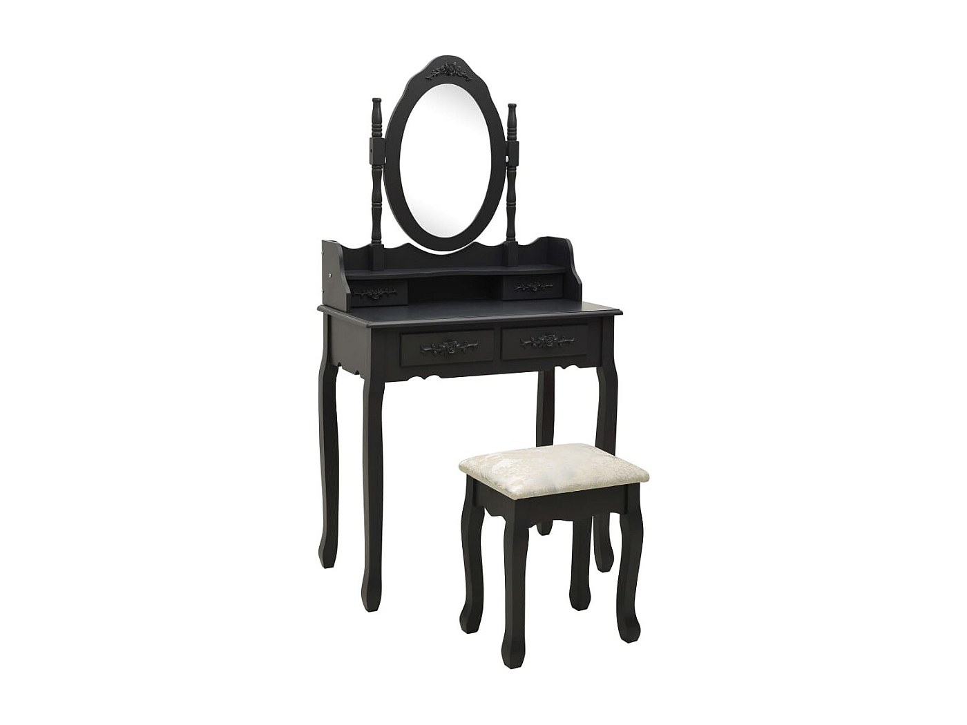 Conjunto de tocador con taburete Negro 75x69x140 cm Paulownia