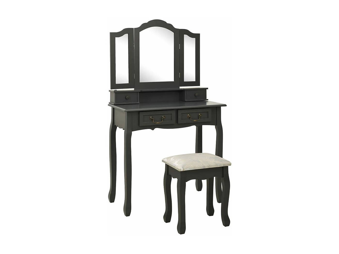 Ensemble de coiffeuse avec tabouret Gris 80x69x141 cm Paulownia