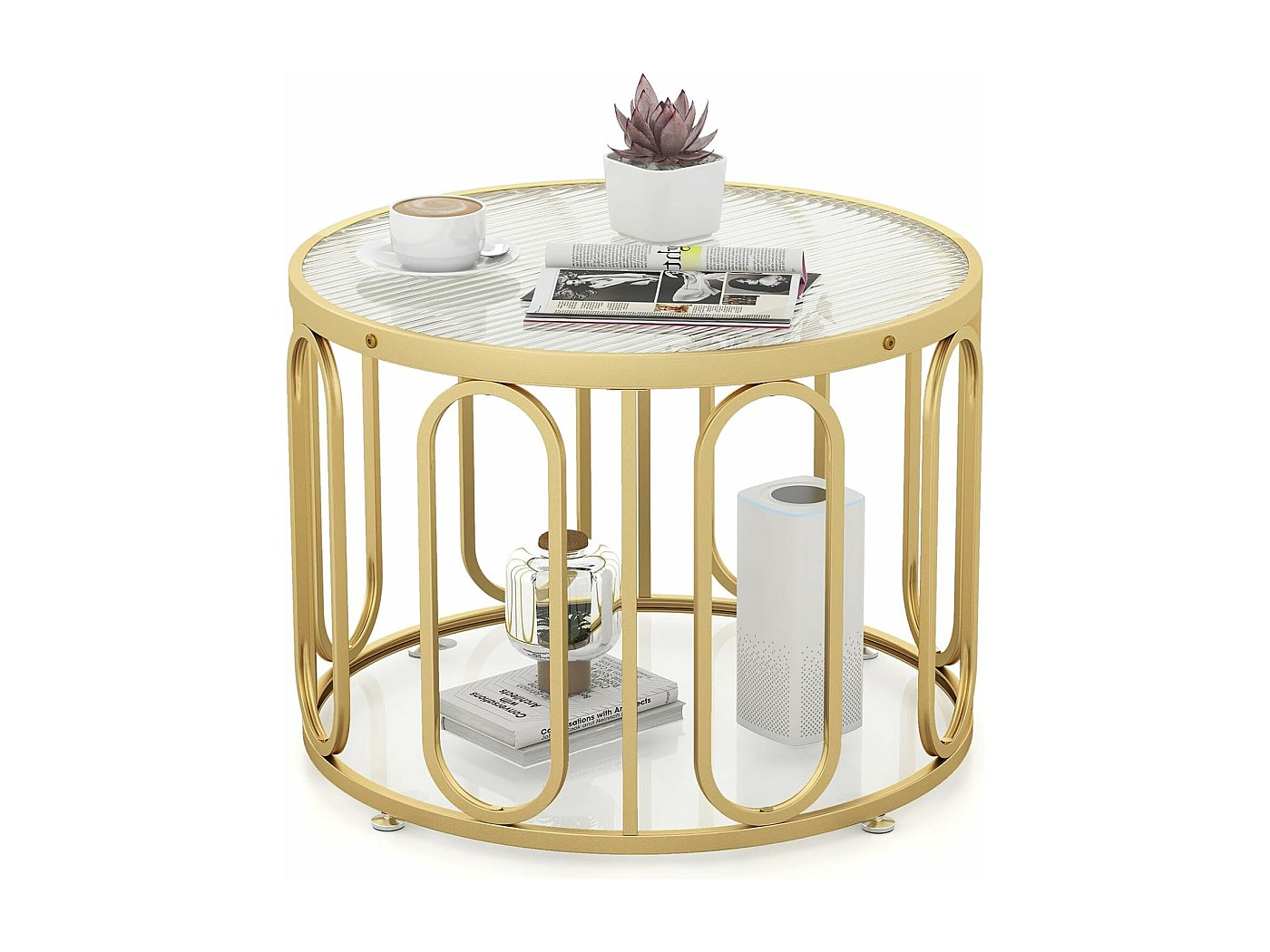 Table basse ronde, 2 niveaux, 8 supports pivotants ovales, 60,5 x 60,5 ...