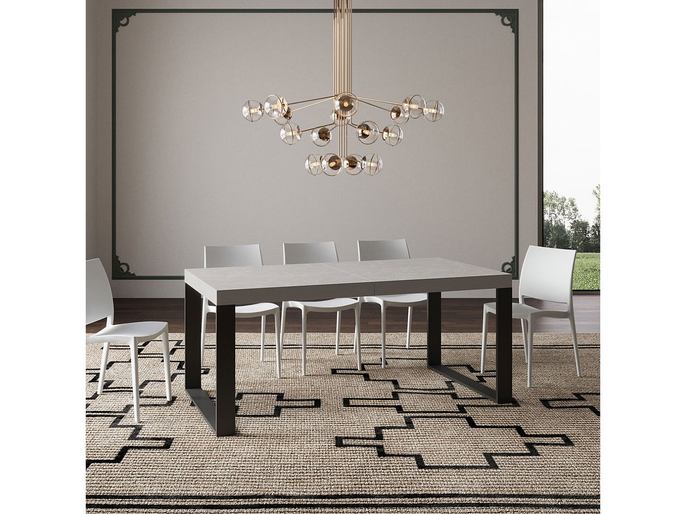 Table extensible 90x200/304 cm Tecno cachemire pieds anthracite