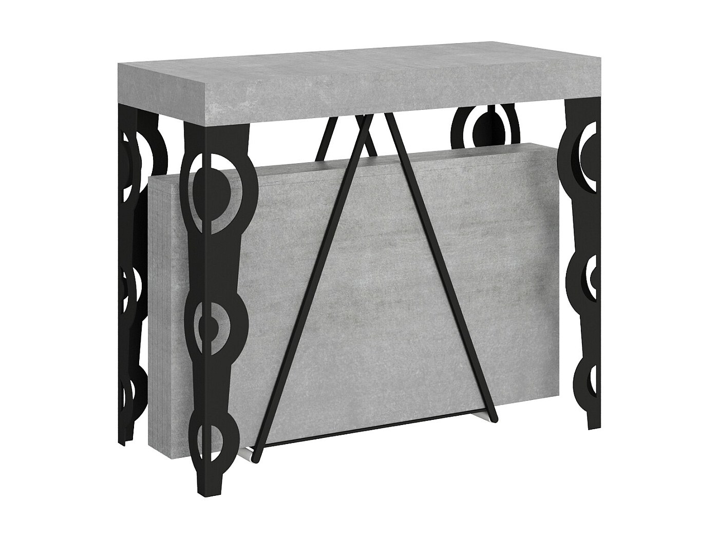 Console extensible 90x40/300cm Aceres gris béton cadre anthracite