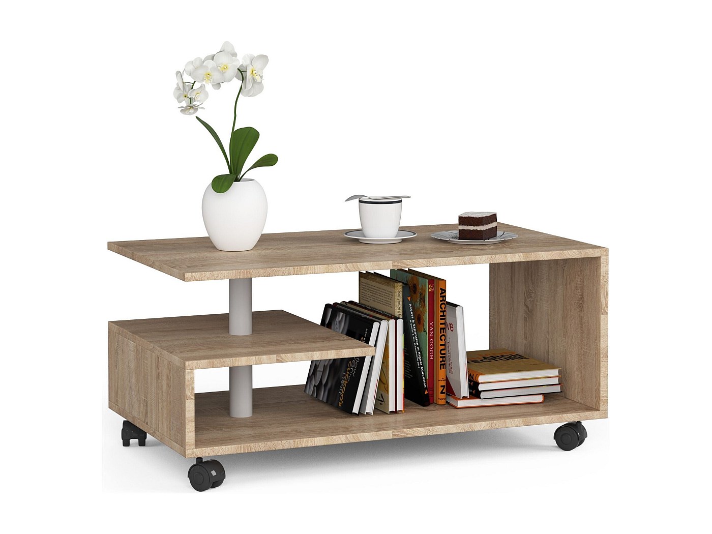 Table Basse Sur Roulettes, RONI Bois 90x51x40 Cm