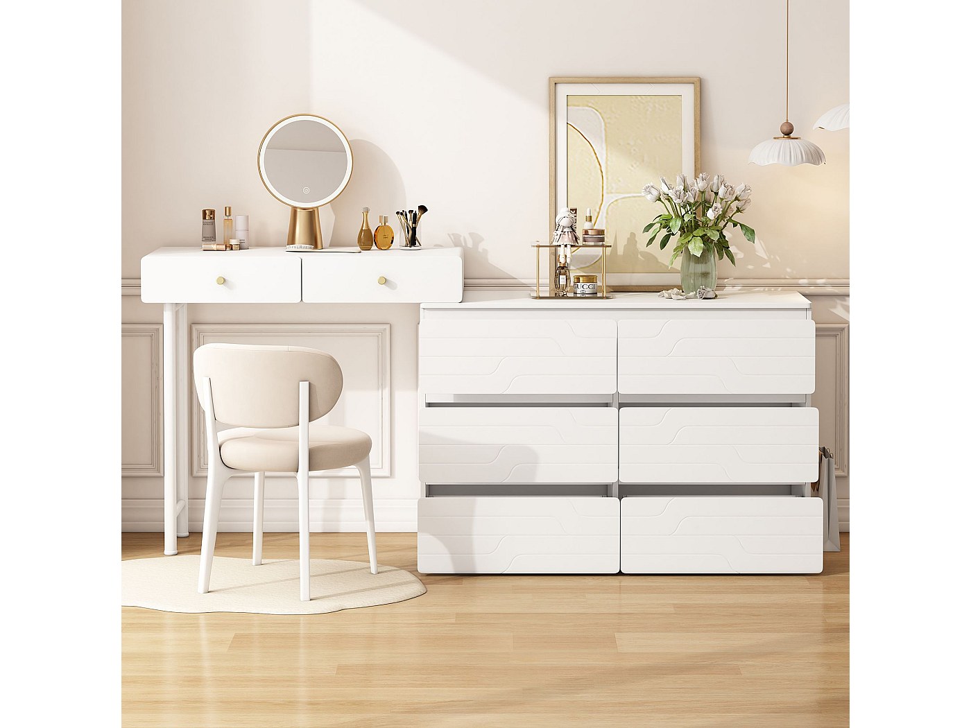 Coiffeuse,Commode 6 tiroirs,Trois niveaux, six tiroirs,Comprend des ...