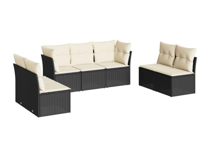 Set De Comedor De Jardín 7 Pzas Y Cojines Ratán Sintético Negro