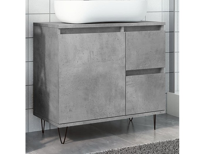 Armário de pia de banheiro cinza concreto 65x33x60 cm