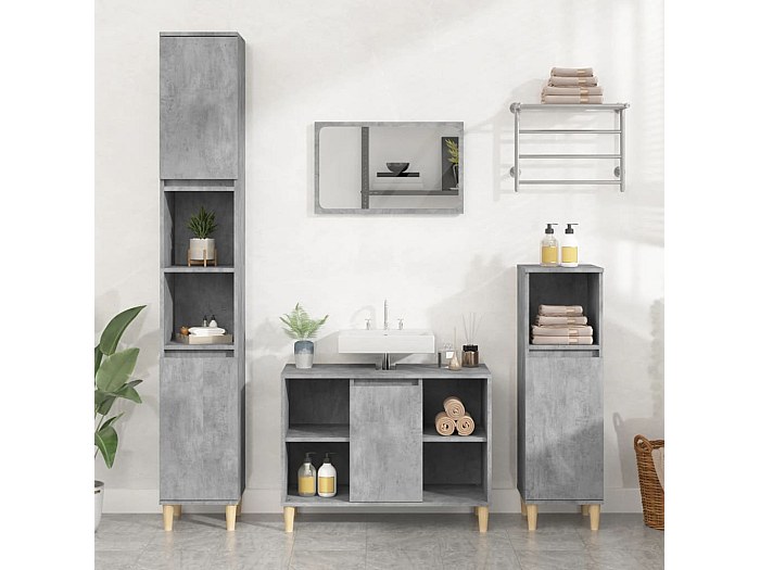Armario de lavabo madera contrachapada gris hormigón 80x33x60cm