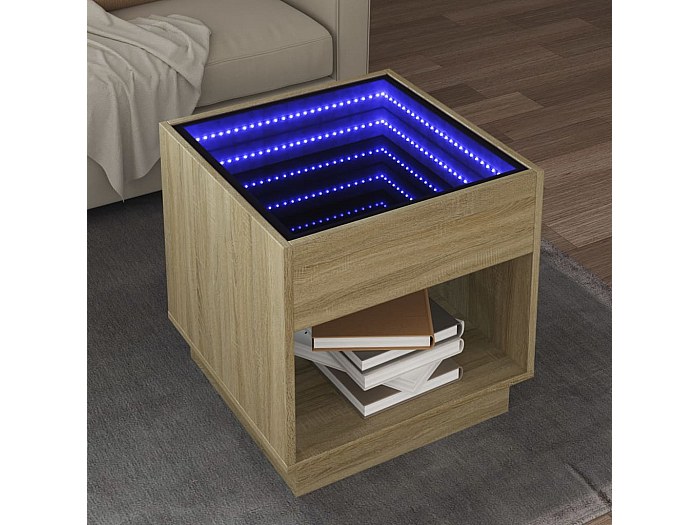 Tavolino da Salotto con LED Infinity Rovere Sonoma 50x50x50 cm