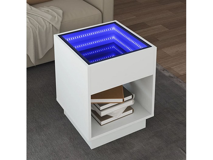 Table basse avec LED infini blanc 40x40x50 cm