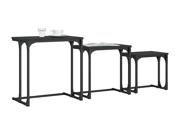 Mesas de centro apilables 3 piezas madera de ingeniería negro
