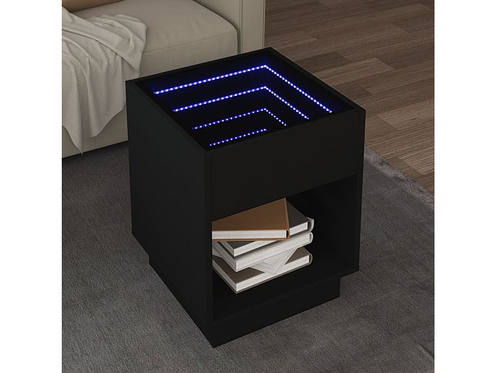 Table basse avec LED infini noir 40x40x50 cm