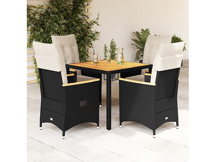 Set de muebles jardín 5 pzas con cojines ratán sintético negro