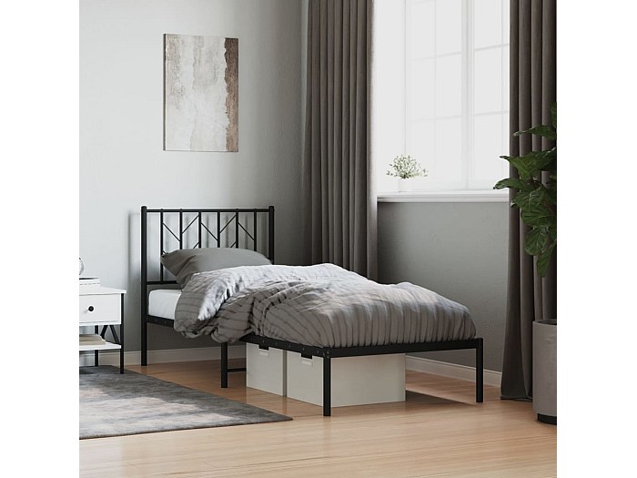 Estructura cama sin colchón con cabecero metal negro 80x200 cm