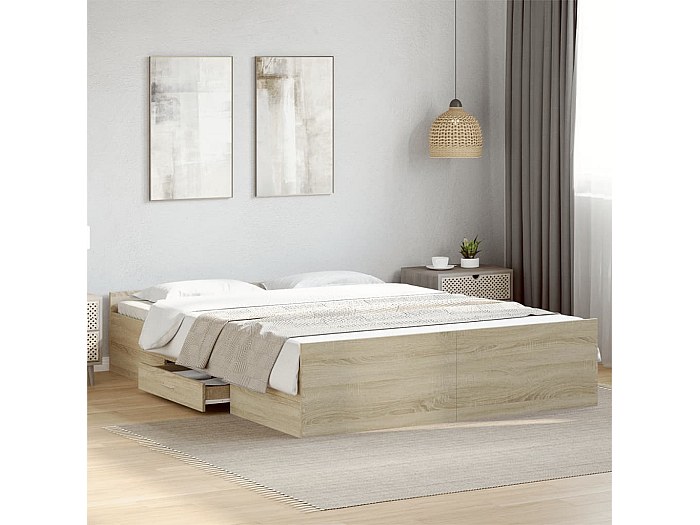 Cadre de lit avec tiroirs sans matelas chêne sonoma 160x200 cm