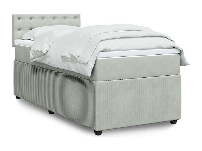 Cama box spring con colchón terciopelo gris claro 90x190 cm
