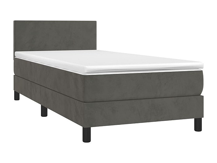 Cama box spring colchón y LED terciopelo gris oscuro 100x200 cm