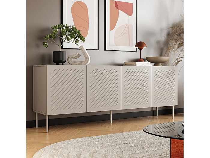 Buffet design beige 200cm 4 portes avec motifs Abys