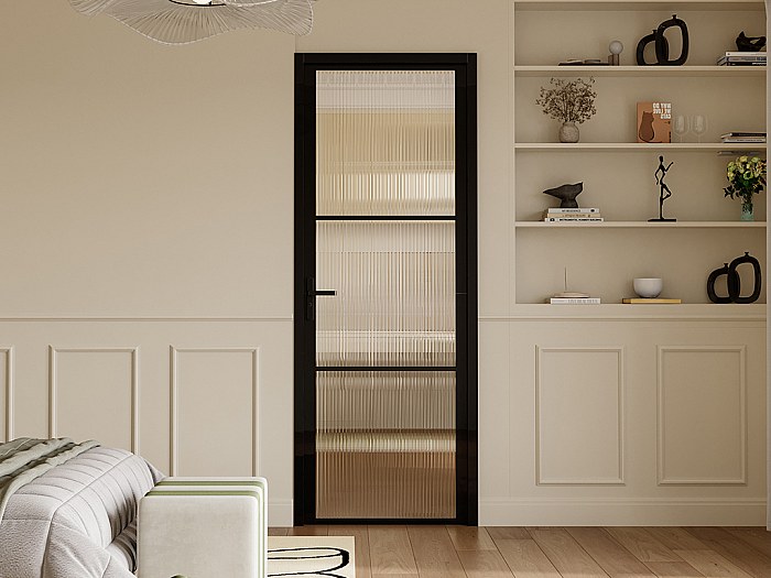 Bloc porte réversible en aluminium et verre texturé - H204 x L83 cm ...