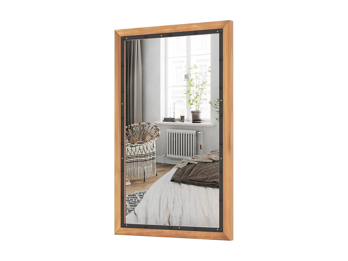 Miroir mural rustique avec cadre en bois de sapin, 50 x 90 cm (style 1)
