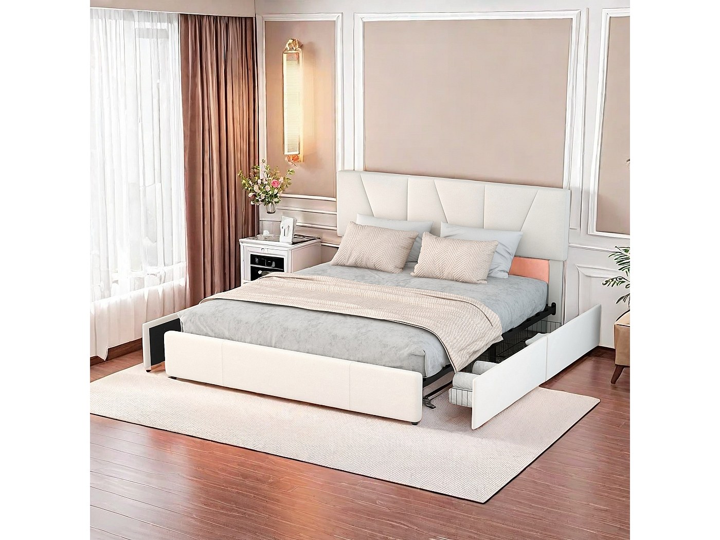 Lit double avec quatre tiroirs, lit rembourré 160 x 200 cm, lit ...