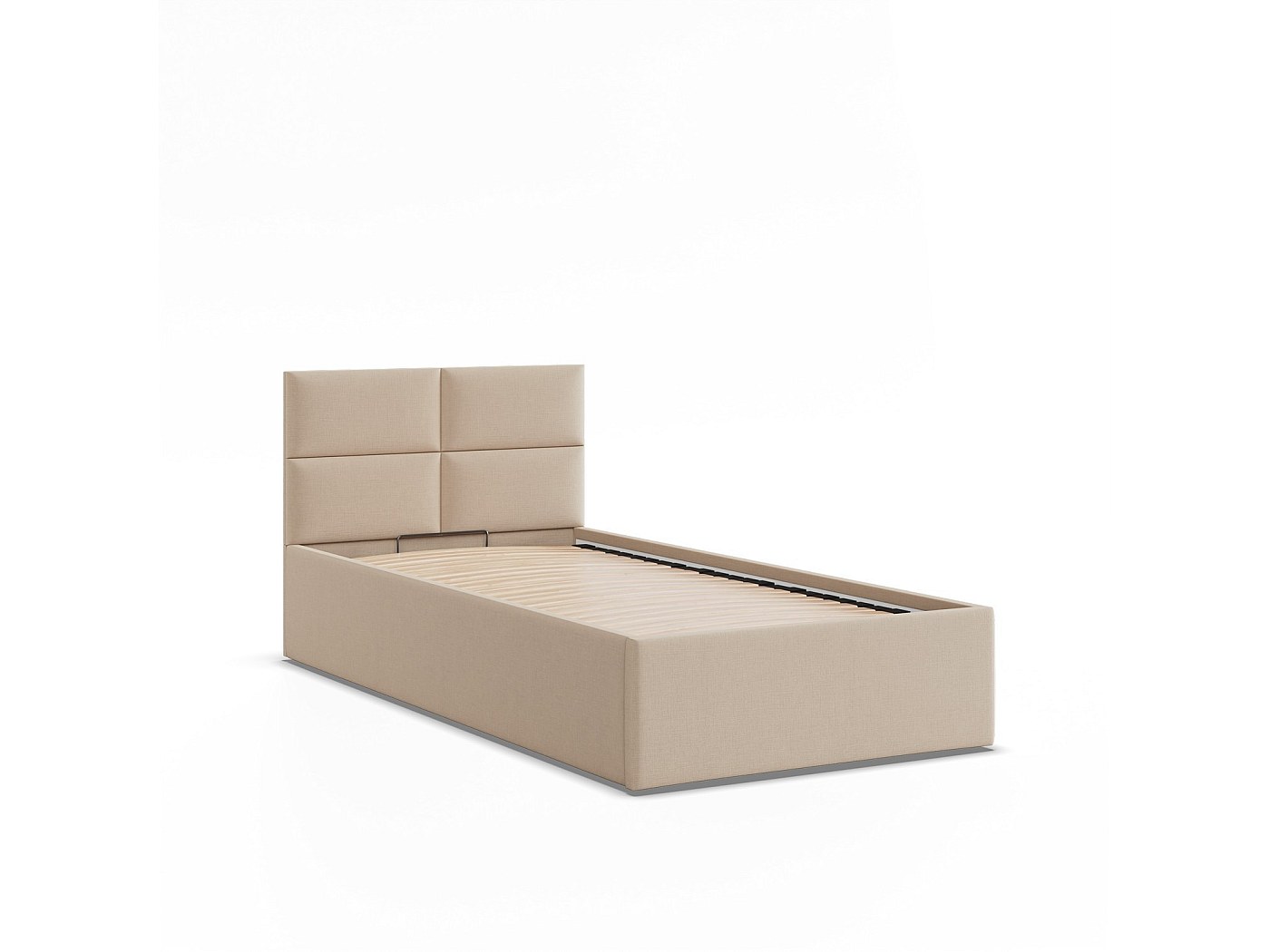 Łóżko tapicerowane z zagłówkiem 90x200 cm, z pojemnikiem na łóżko, beżowe
