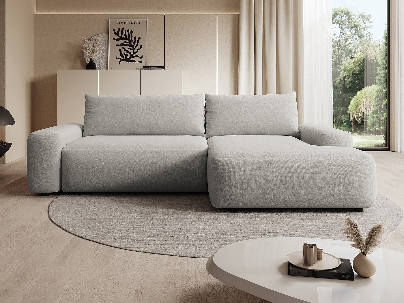 Ecksofa mit Schlaffunktion Ecke rechts Strukturstoff Hellgrau DAVISO ...