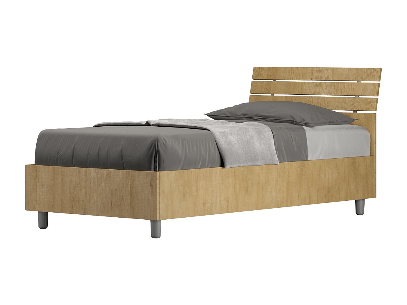 Lit coffre 80x200 avec tête de lit inclinée à lattes en chêne Ankel