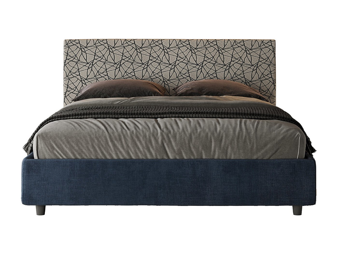 Letto contenitore doppia alzata imbottito 160x200 tessuto Era 09 blu Arla