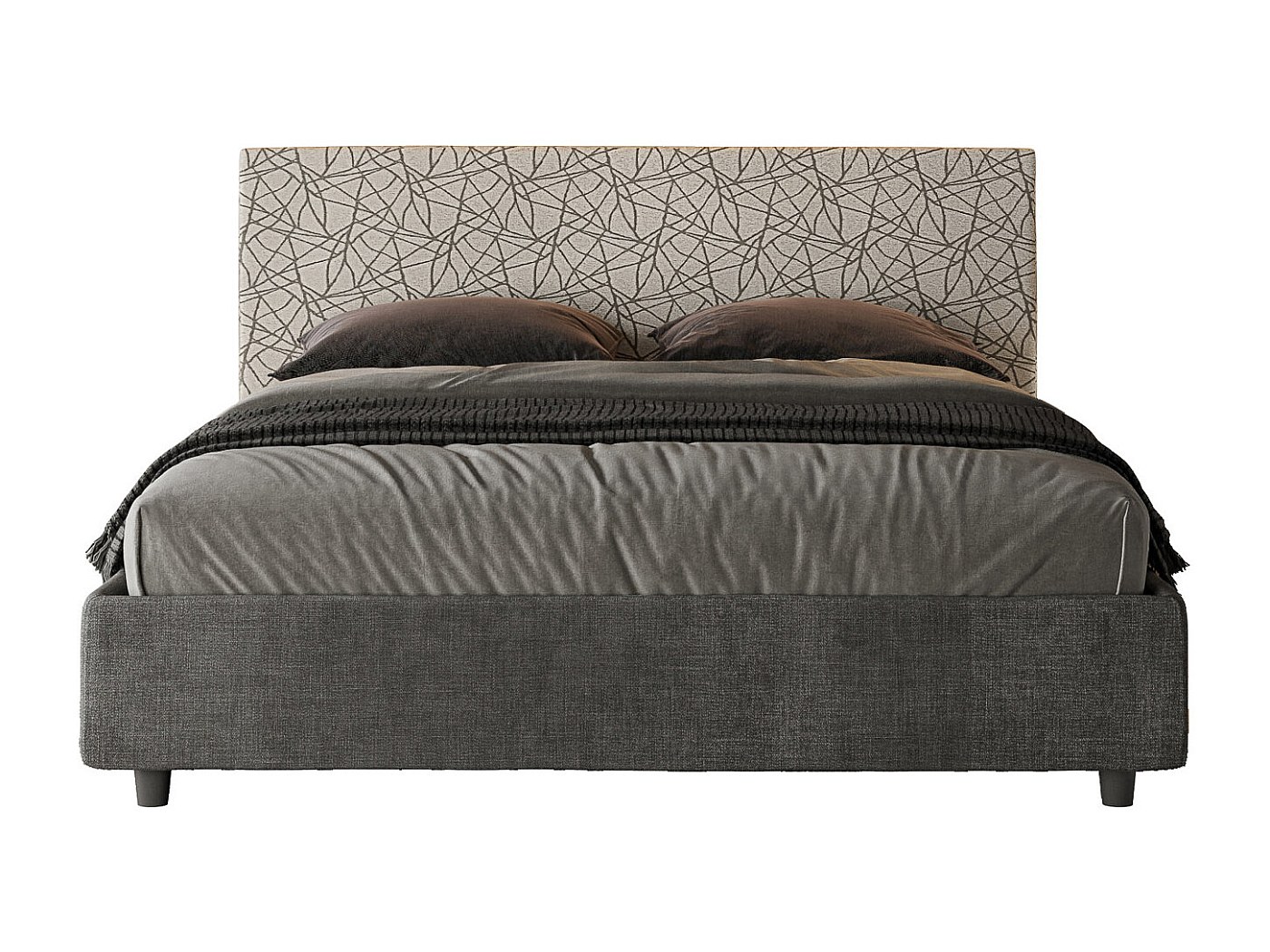 Letto contenitore doppia alzata imbottito 160x200 tessuto Era 02 grigio ...