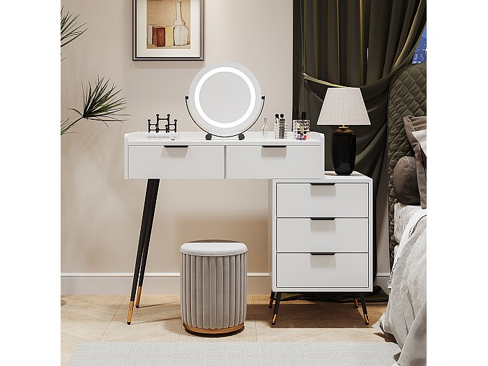 Comodino bianco (senza sedia), con armadietti laterali scorrevoli ...