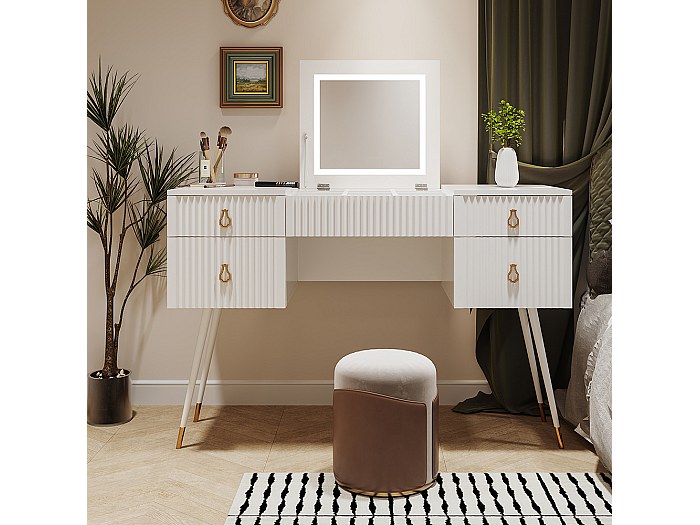 Tavolino da toilette bianco (senza sedia), con specchio LED a luce ...