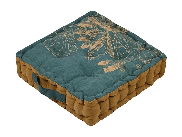 Coussin de sol jute 45 x 45 cm Fleur sawan canard