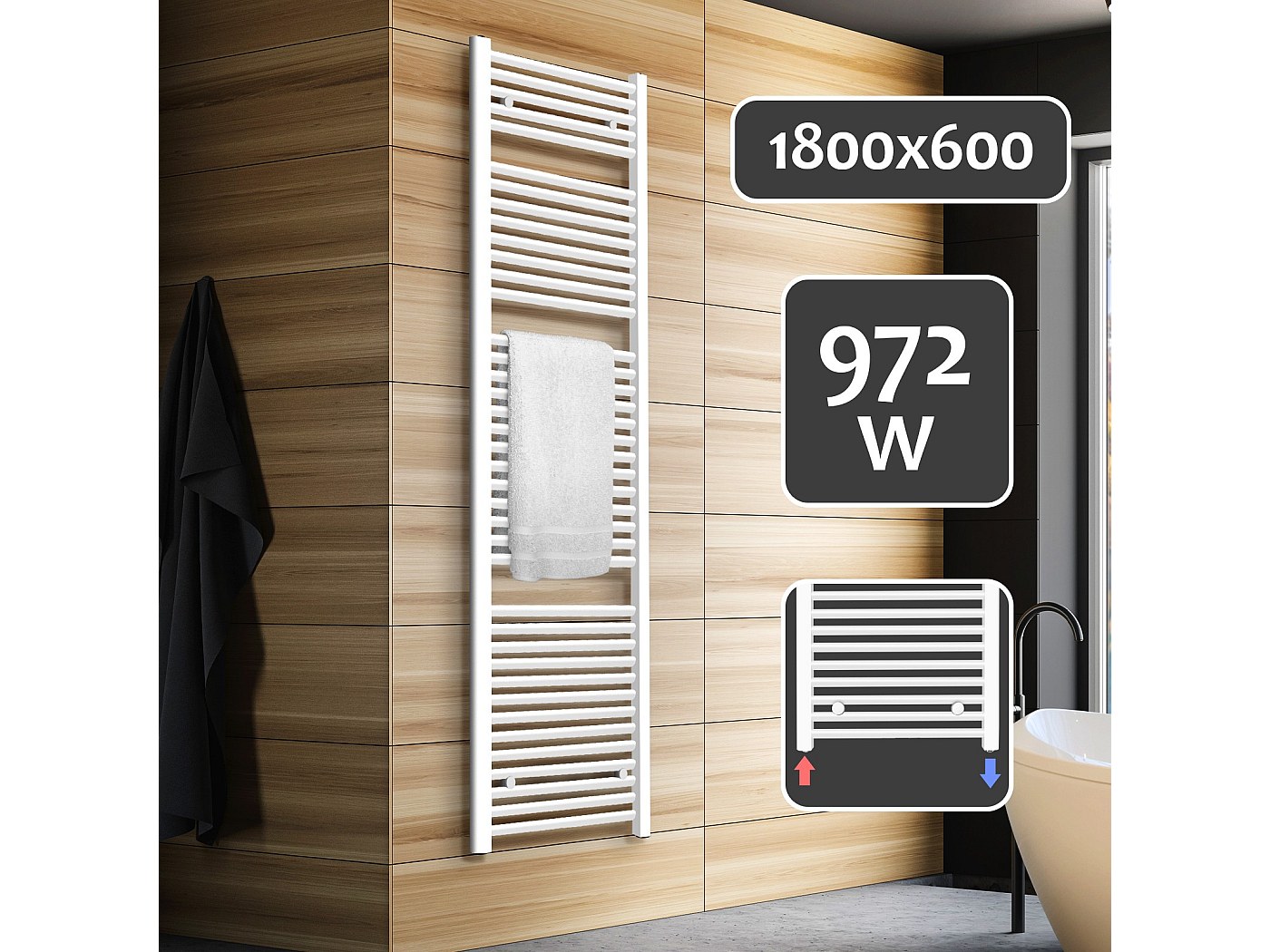 Handdoekradiator - badkamer radiator - 180 x 60 cm - Wit