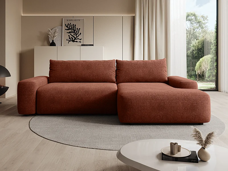 Slaapbank met rechtse hoek in terracotta stof met textuur DAVISO