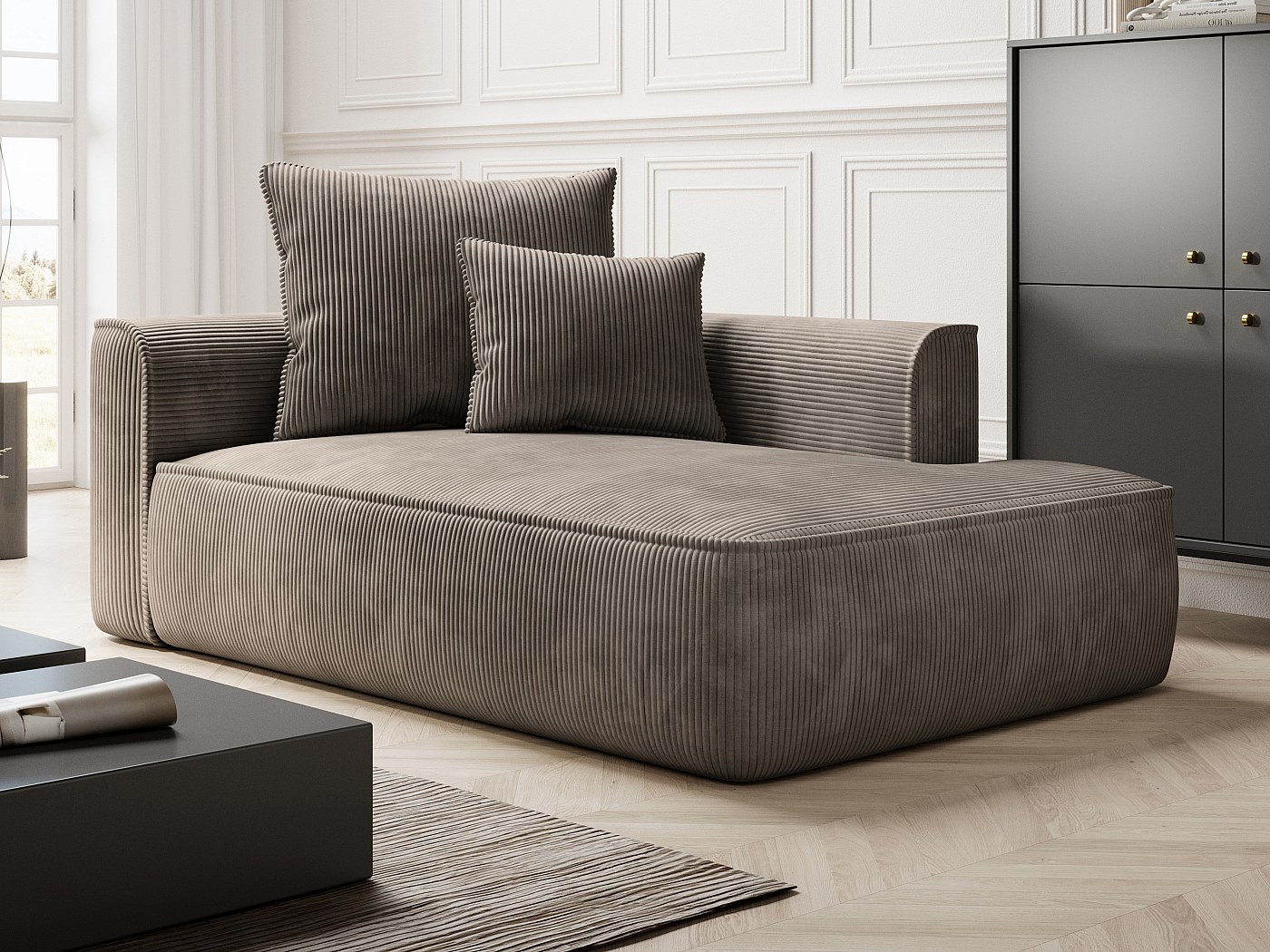 Méridienne droite en velours côtelé couleur taupe PINETA
