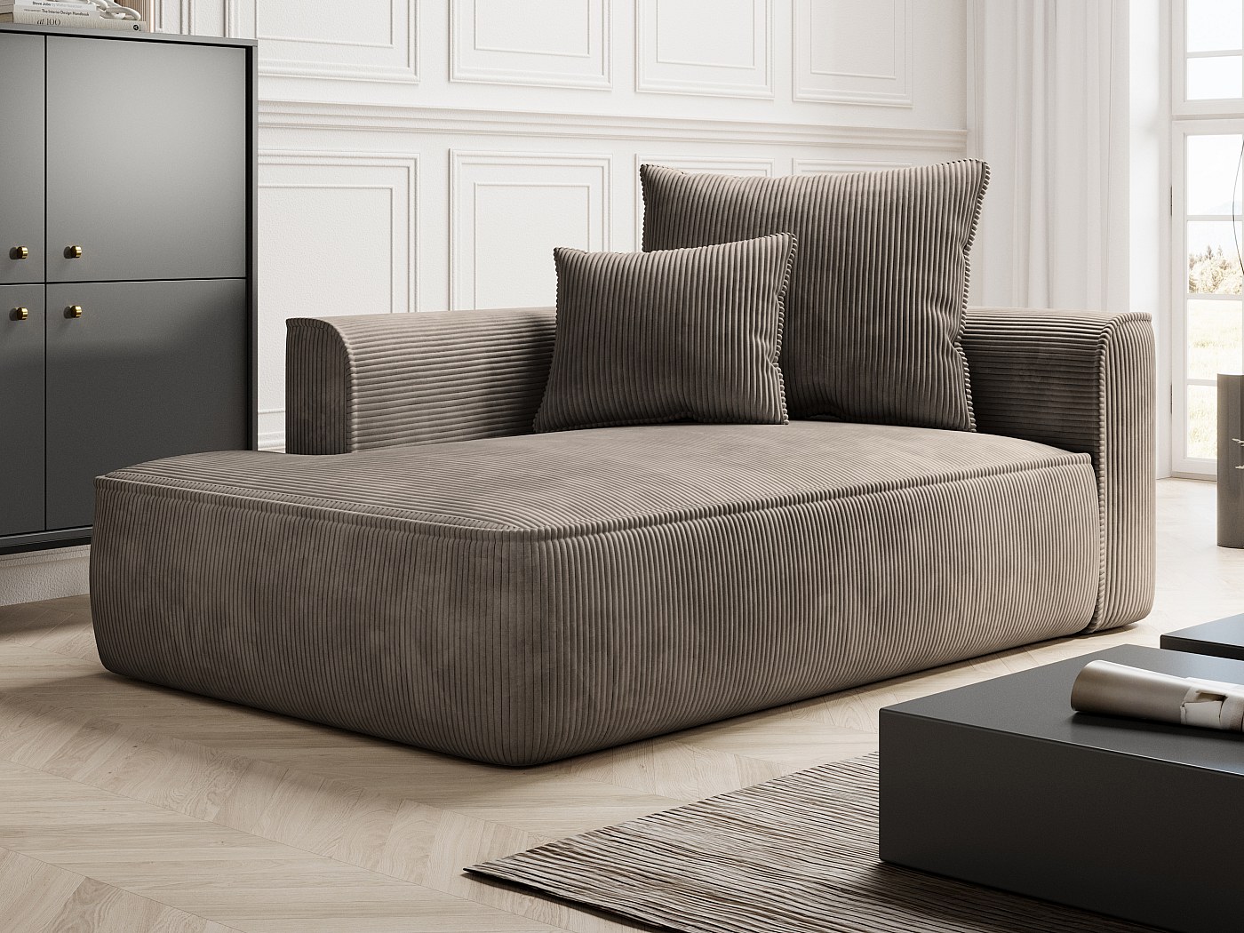 Méridienne gauche en velours côtelé couleur taupe PINETA