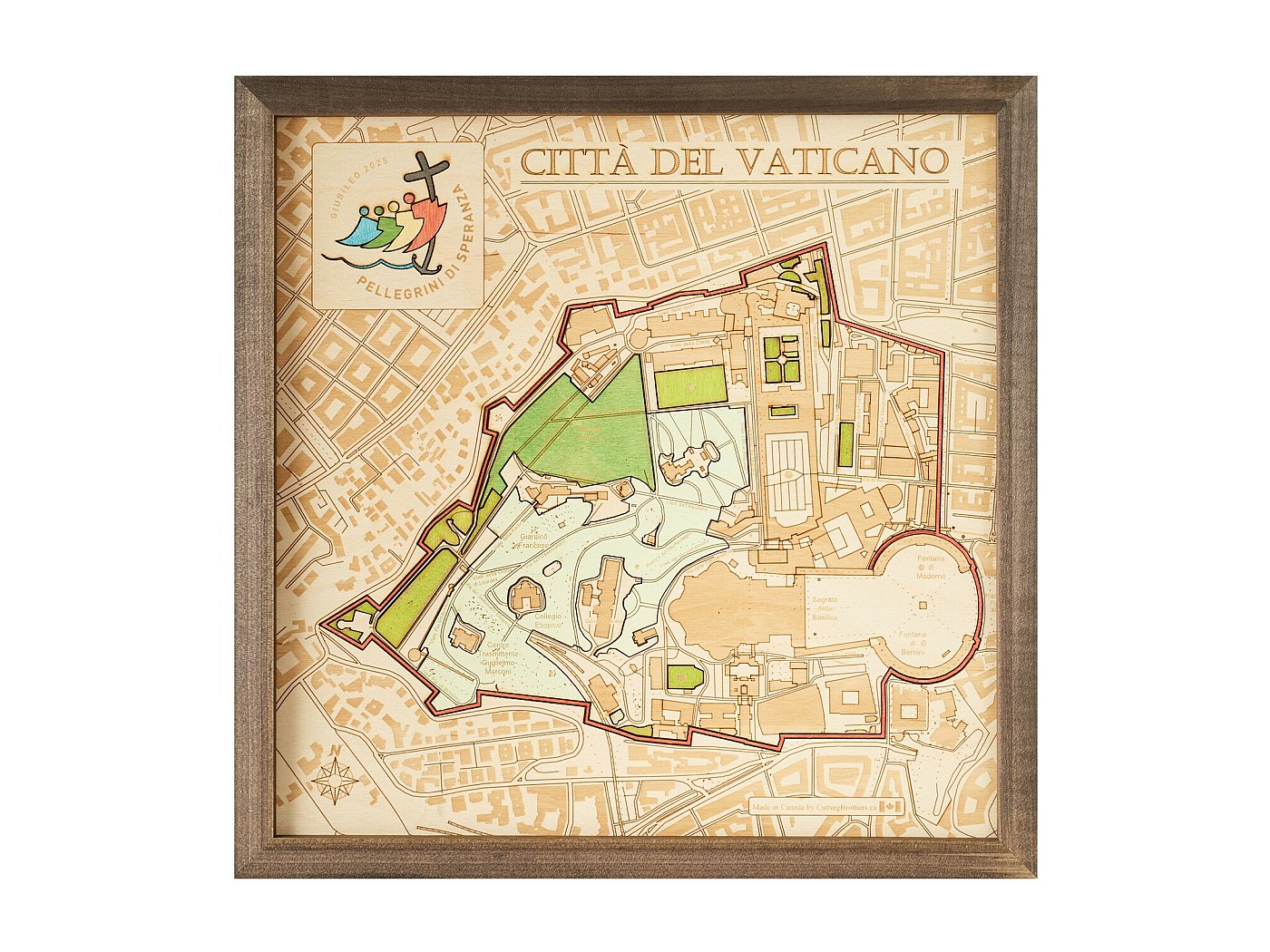 3D Kaart met Lijst Jubileum Rome, Veelkleurig, 35x6x35 cm, CUTTING BROTHERS
