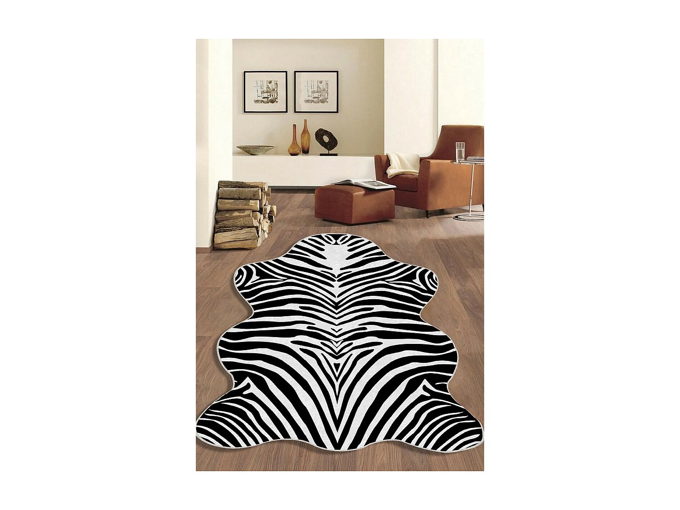 Asymetryczny Dywan Zebra, Czarny, 90x120x0,6 cm, EPIKASA
