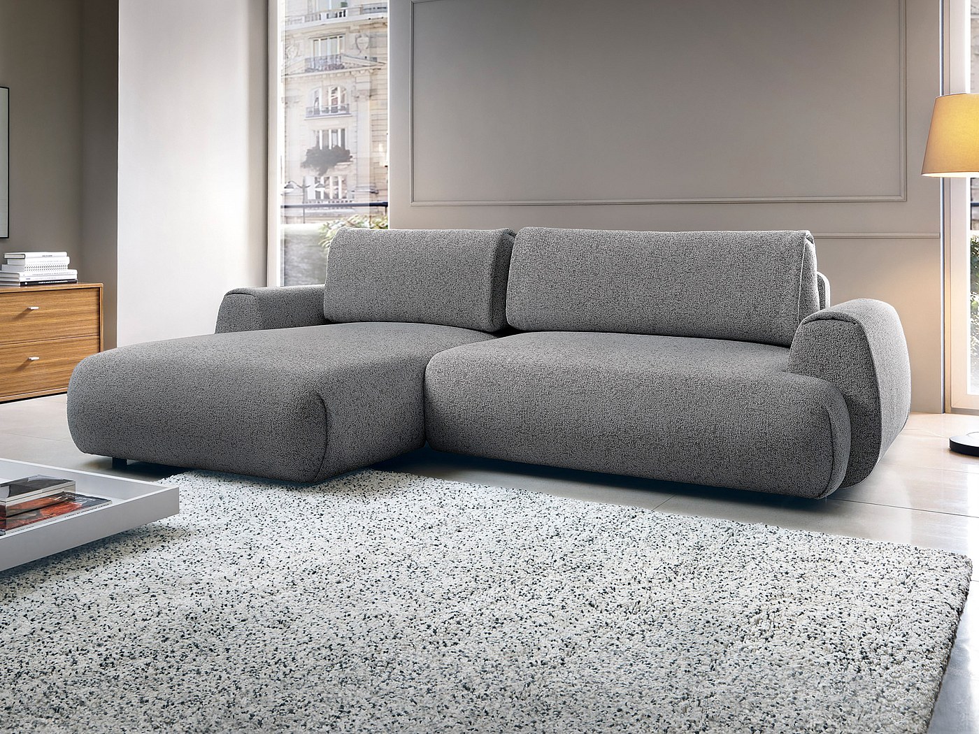 Canapé d'angle gauche convertible en tissu chiné gris MONELIA