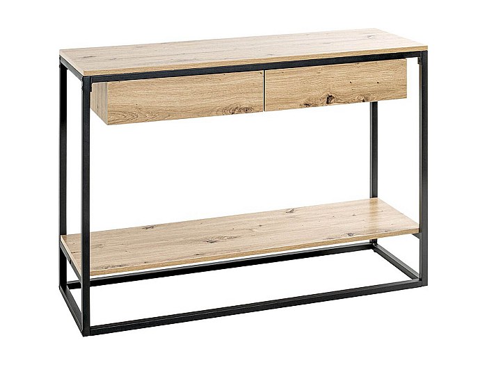 Meuble console, table console avec 2 tiroirs en bois coloris chêne et ...