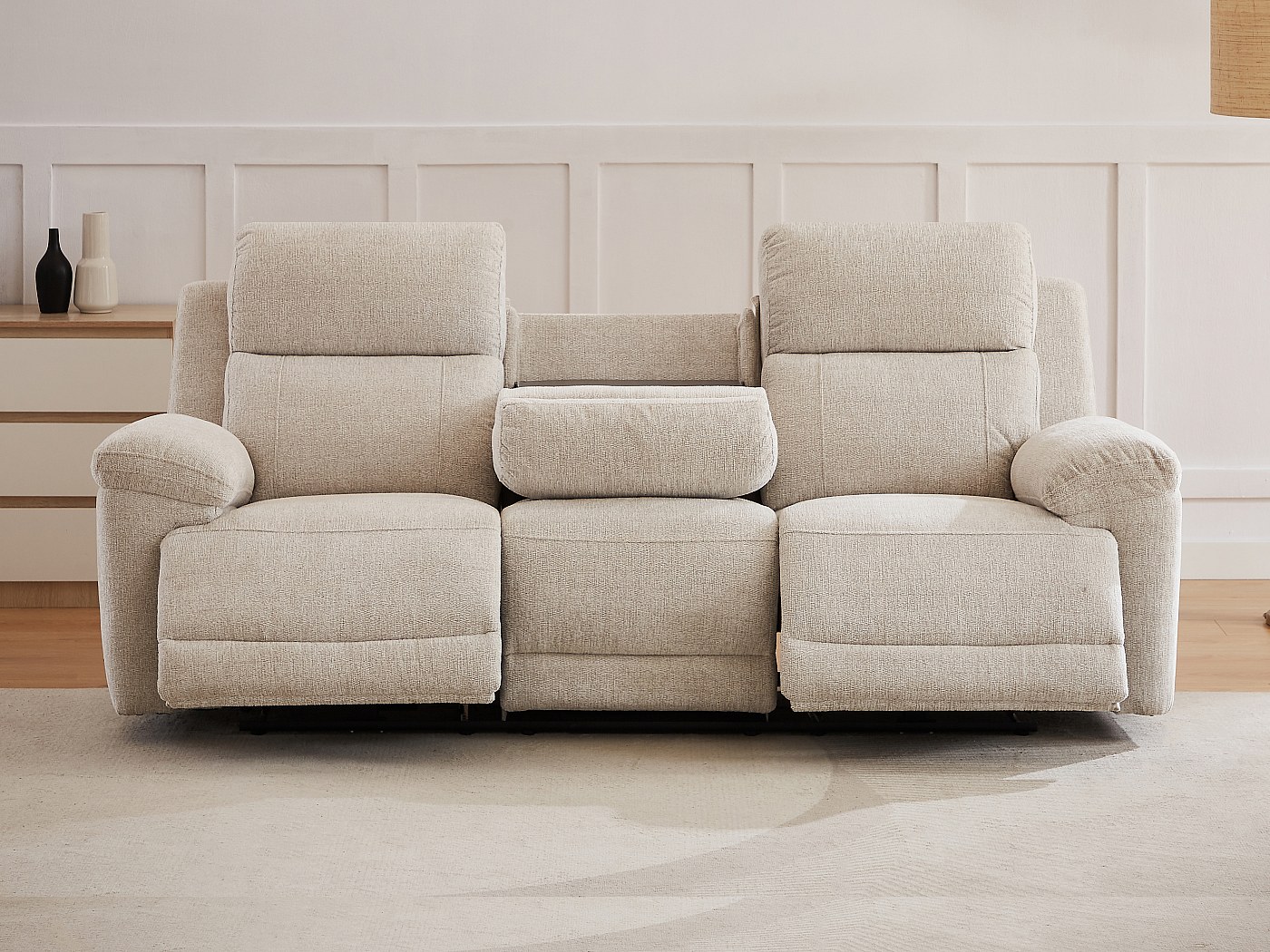 Relaxsofa elektrisch 3-Sitzer mit Ablage melierter Stoff Beige KELUNO online kaufen