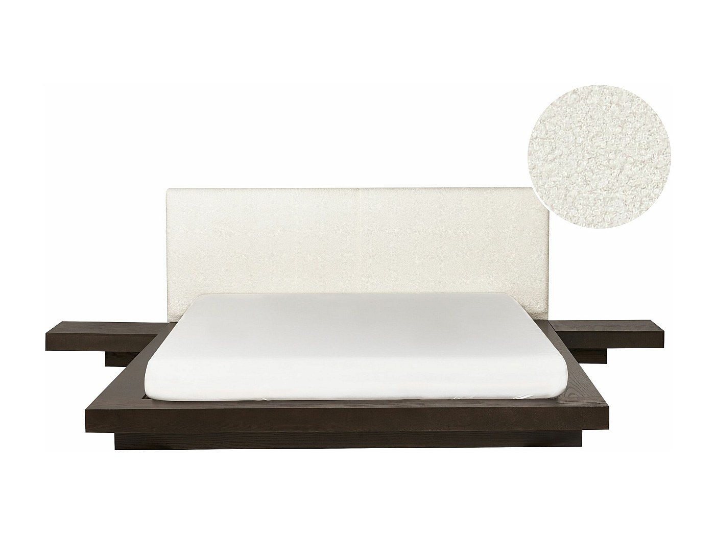 Lit avec tête de lit en bouclé 160 x 200 cm bois foncé ZEN