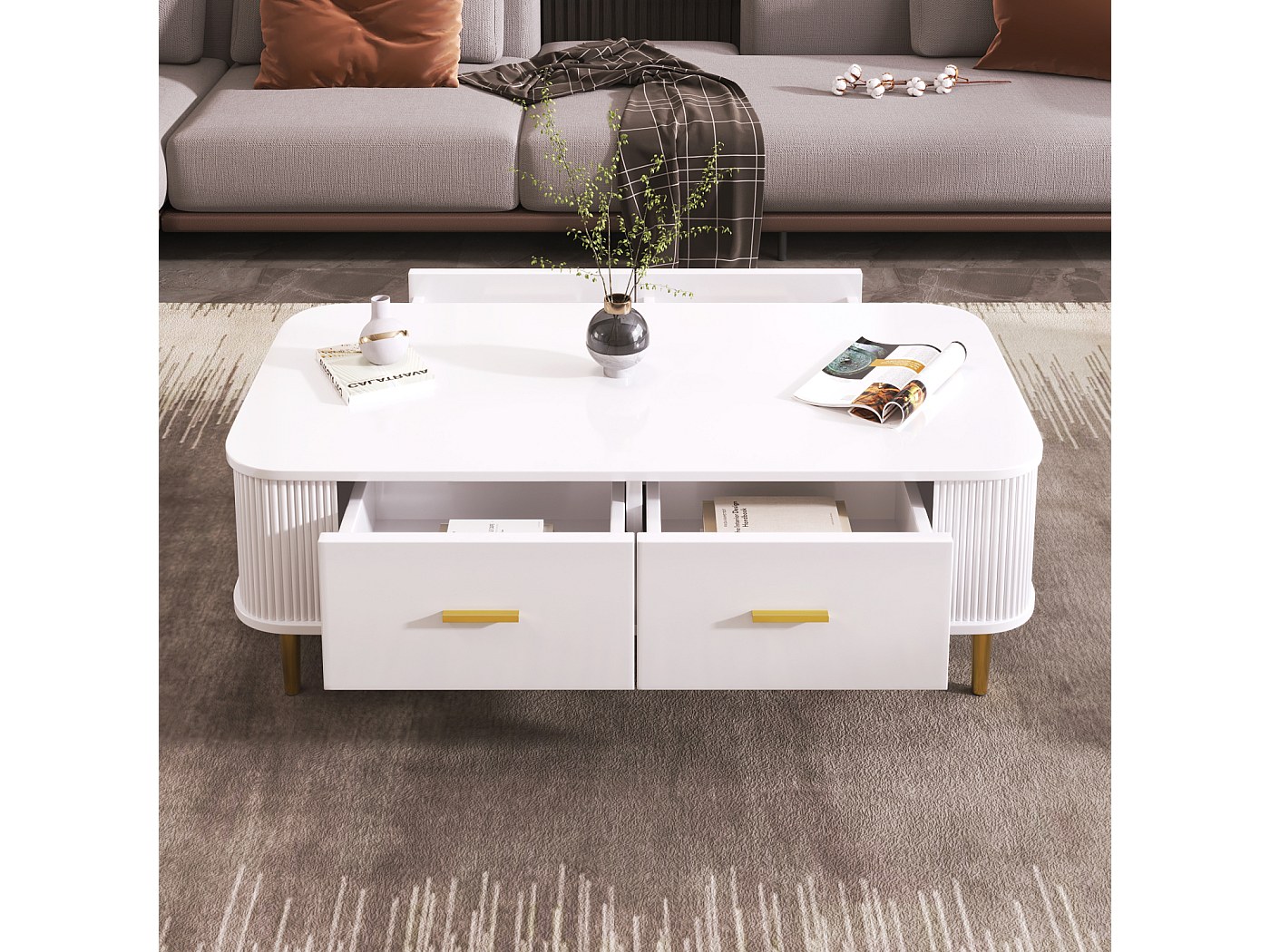 Table basse avec 4 tiroirs 105x51x38cm - table de salon avec coins ...