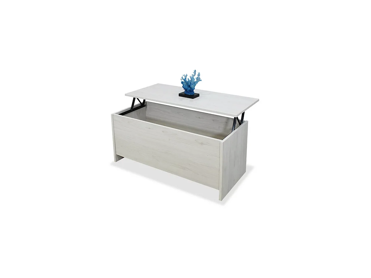 Mesa centro elevable baúl acabado blanco polar, 50cm(alto) 108cm(ancho ...