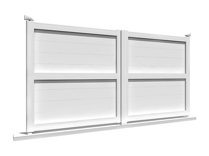 Portail double battant motorisé plein L 3000 x H 1606 mm - Blanc satiné ...