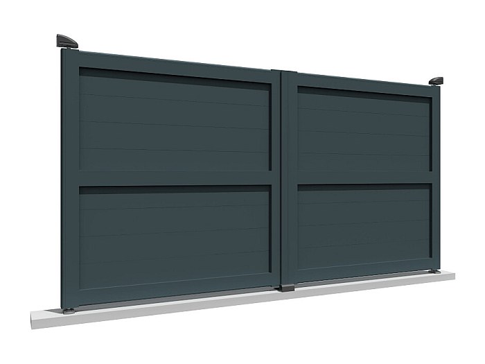 Portail double battant motorisé plein L 3000 x H 1757 mm - Gris ...