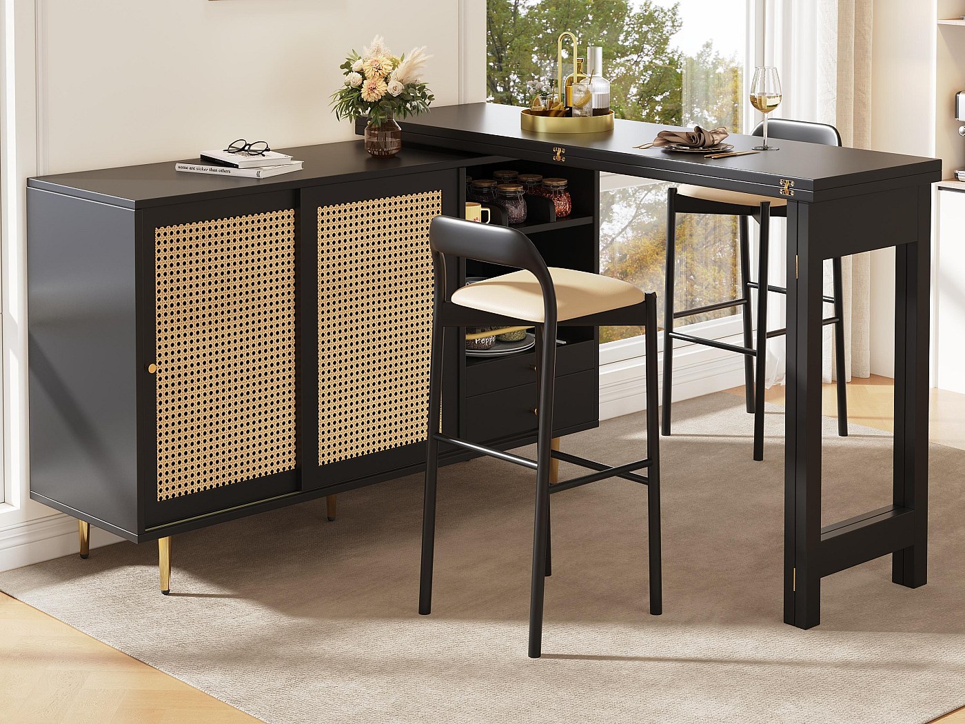 Buffet, uitschuifbaar draaibarmeubilair - MDF - met diverse ...