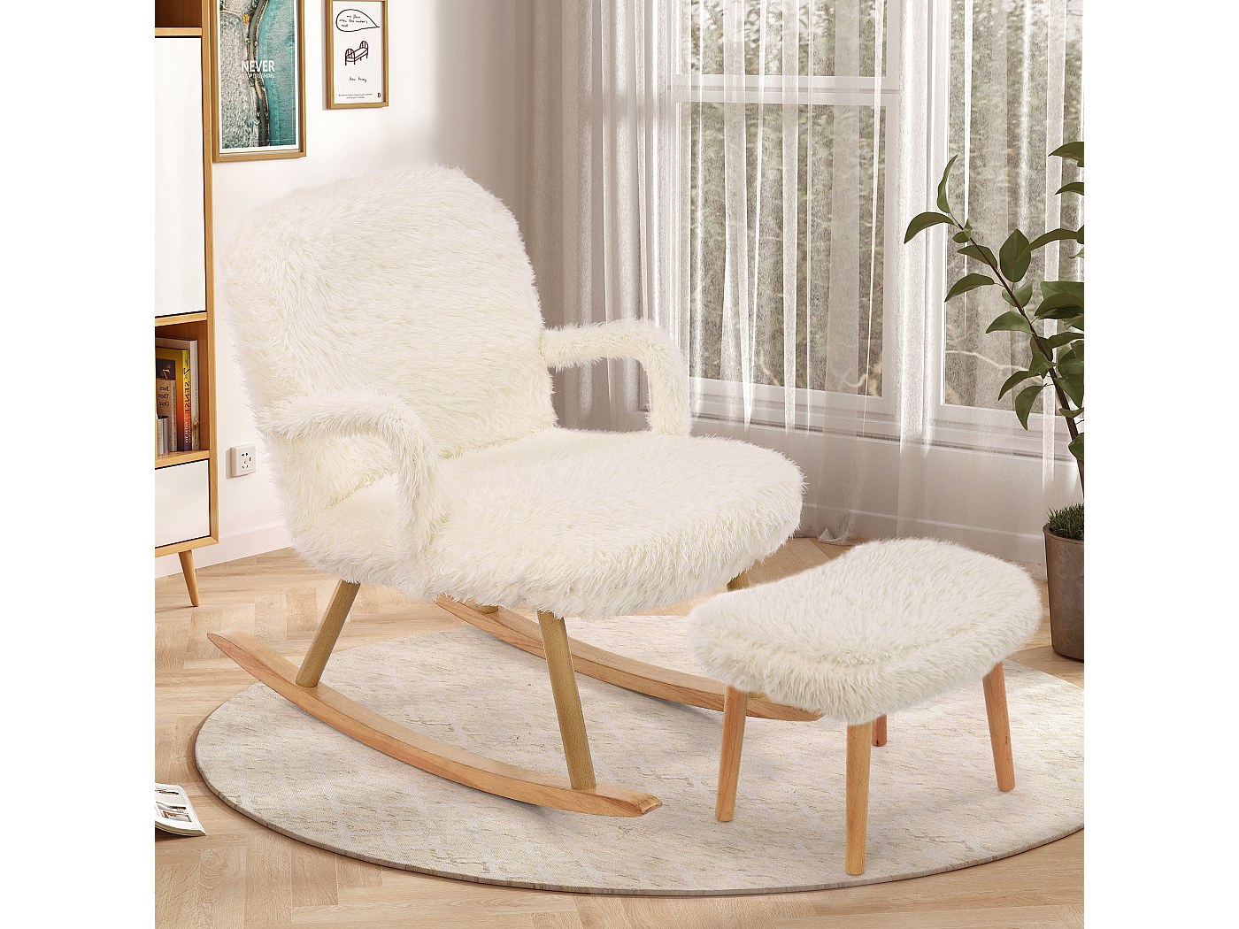 Teddy Plush Rocking Chair - Schommelstoel met voetenbankje, poten van ...