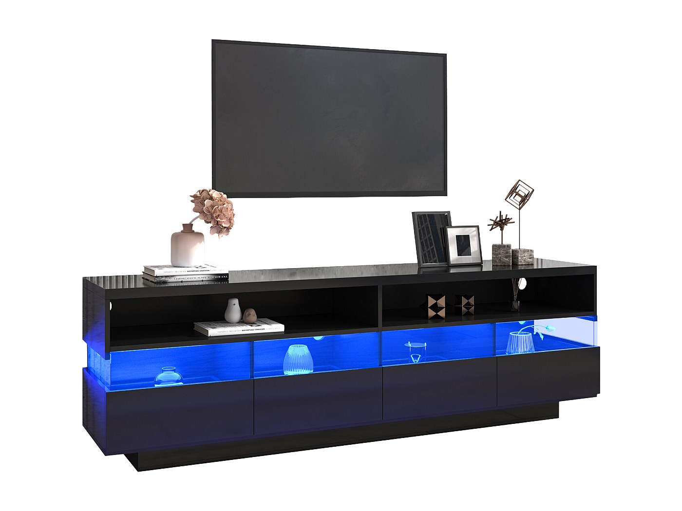 Móvel TV alto brilho com 4 gavetas e 2 compartimentos - 173,5x55x38 cm ...