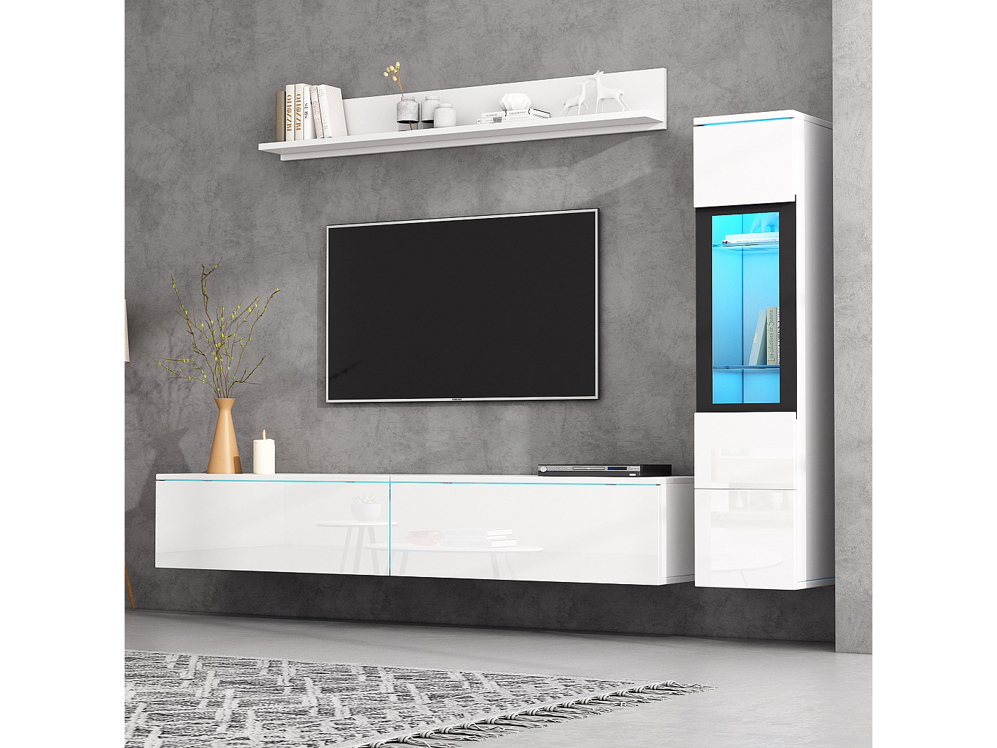 Conjunto mueble TV suspendido + vitrina salón - LEDs - Tablero de ...