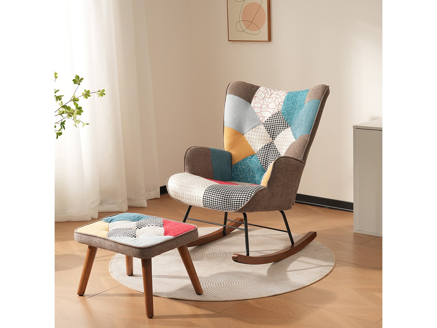 Sedia a dondolo con poggiapiedi - 69,5 x 50 x 88,5 cm - Spugna + fibre ...